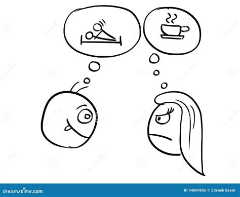 Vector Cartoon Of Man And Woman On Date Thinking About Sex Inter Stock