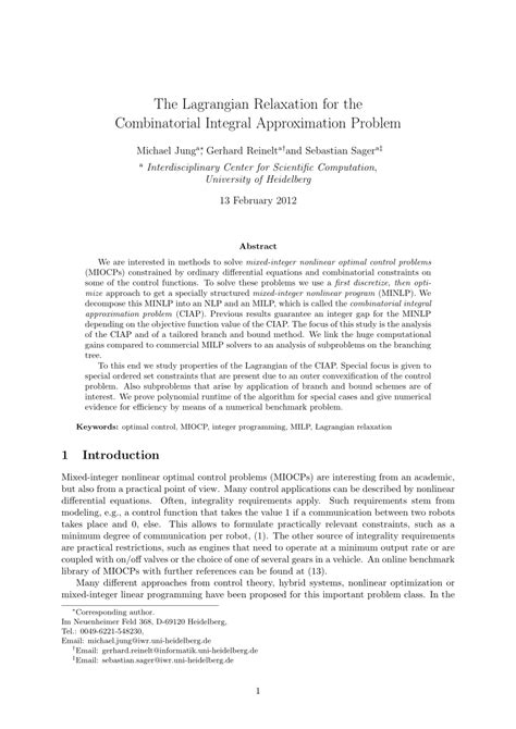 Pdf The Lagrangian Relaxation For The Combinatorial Integral