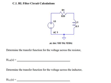 Solved C1 Rl Filter Circuit Calculations Ac Dec 1001