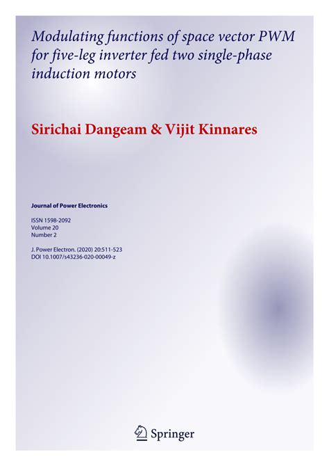 Pdf Modulating Functions Of Space Vector Pwm For Five Leg Inverter Fed Two Single Phase