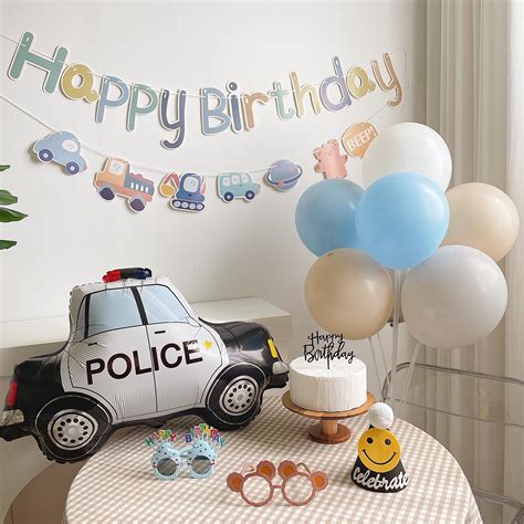 Partyrush 귀여운 자동차 생일 파티 세트🚞 파스텔 톤의 가랜드와 풍선 세트 자동차 풍선까지