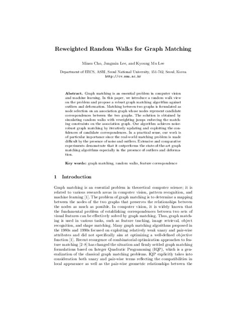 Pdf Reweighted Random Walks For Graph Matching