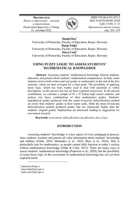 PDF Using Fuzzy Logic to Assess babesʼ Mathematical Knowledge