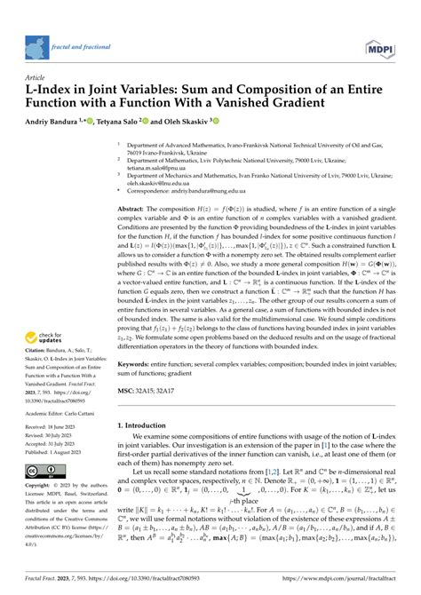 Pdf L Index In Joint Variables Sum And Composition Of An Entire Function With A Function With