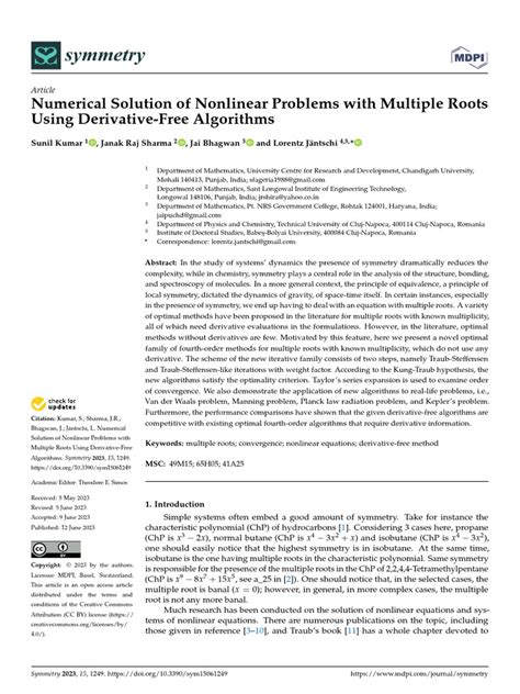 Numerical Solution Of Nonlinear Problems With Multiple Roots Sji55qg0 Pdf Gases Applied