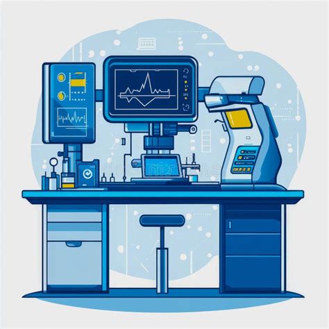 Flat Icon Simulation Lab Featuring Computer Microscope Desk Workstation For Science Education