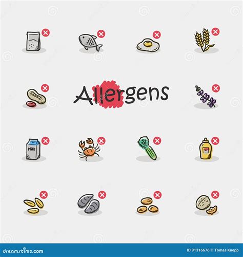 Allergens Icons Symbols Cartoon Vector 110939523