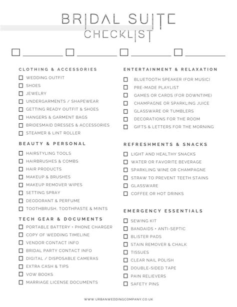 Bridal Suite Checklist What To Put In Your Getting Ready Room Free