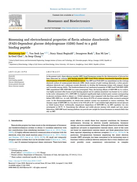 2020 Biosensing And Electrochem Properties Of Fad Gdh Fused To A Gold Binding Peptide Pdf