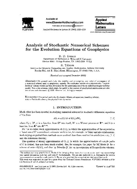 Pdf Analysis Of Stochastic Numerical Schemes For The Evolution Equations Of Geophysics