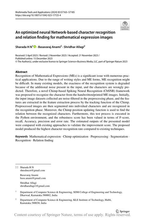 An Optimized Neural Network Based Character Recognition And Relation Finding For Mathematical
