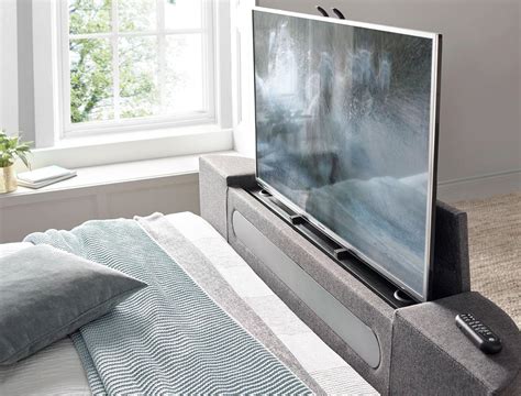 Ardwick Grey Fabric Ottoman Tv Bed With Built In Sound Bar Tv Bed Store