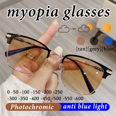 3 In1 Photochromic Myopia Glasses Fashion Square Half Frame Myopia