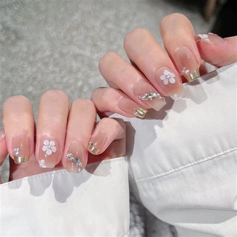Press On Nails Short Wedding Reusable Seven Layers Gel Finish False