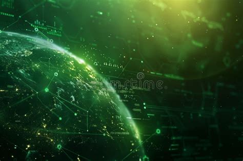 Global Network With Glowing Nodes And Connection Lines On Dark Green Background Abstract