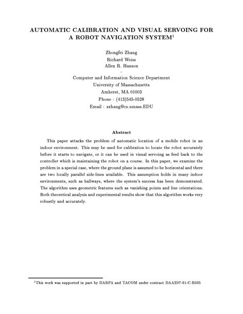 Pdf Automatic Calibration And Visual Servoing For A Robot Navigation