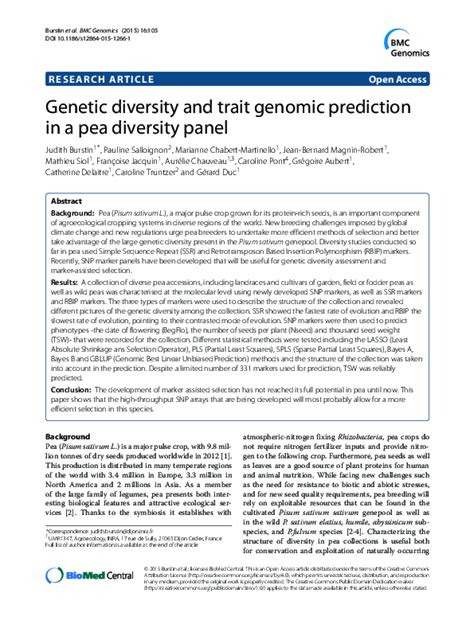 Pdf Genetic Diversity And Trait Genomic Prediction In A Pea Diversity Panel