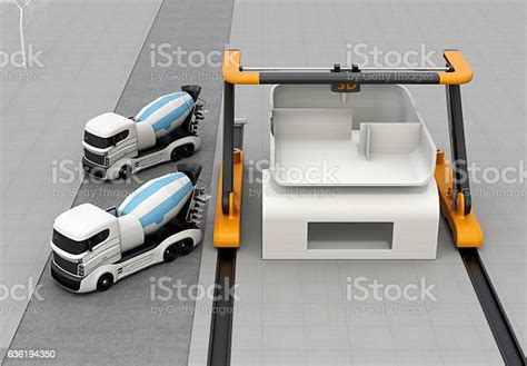 콘크리트 믹서 트럭 및 산업용 3d 프린터 건설 산업에 대한 스톡 사진 및 기타 이미지 건설 산업 건축 건축하기 Istock