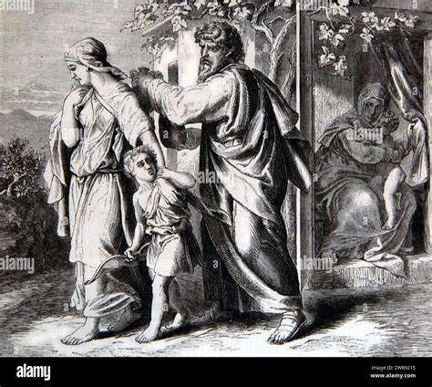 Illustration Of Abraham Giving Up Hagar And His Son Ishmael While His