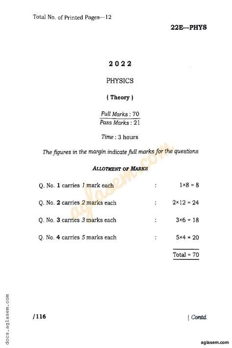 AHSEC Class 11 Physics Question Paper 2022 PDF Assam Board HS 1st Year Physics Paper