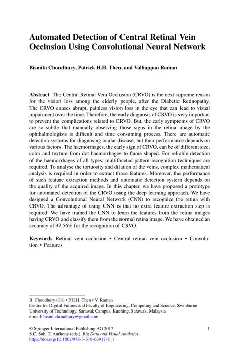 Pdf Automated Detection Of Central Retinal Vein Occlusion Using Convolutional Neural Network