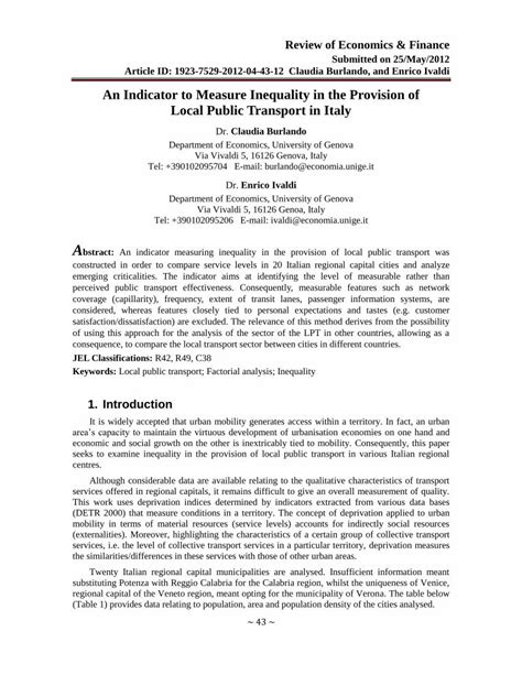 Pdf An Indicator To Measure Inequality In The Provision Of