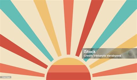 복고풍 그루비 태양 배경 다채로운 60 년대와 70 년대 원형 줄무늬 스타일 벡터 일러스트 레이 션 디자인 1960 1969 년에 대한 스톡 벡터 아트 및 기타 이미지