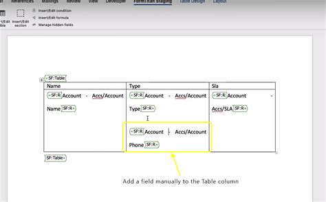 Manually Adding Fields To An Existing Table Column In Word Add In