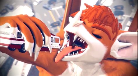 Giant Furry Has Fun With Bus