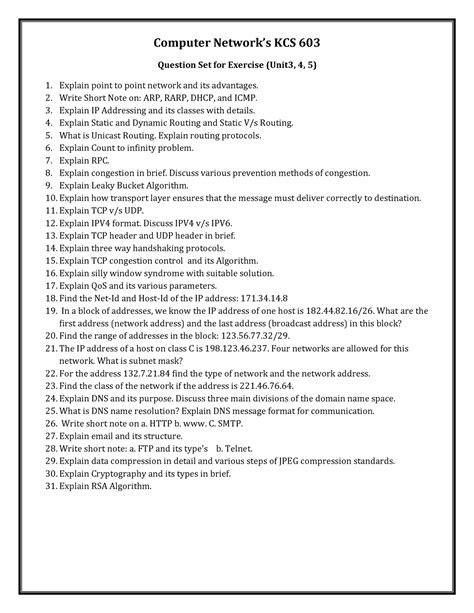 computer network 1 computer network s kcs 603 question set for exercise unit3 4 5 explain