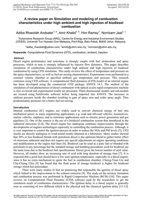 Pdf A Review Paper On Simulation And Modeling Of Combustion Characteristics Under High Ambient