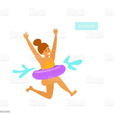 수영장 물 격리 벡터 일러스트 레이 션으로 풍선 플 로트와 귀여운 소녀 점프 수영장 스포츠 경기장에 대한 스톡 벡터 아트 및 기타 이미지 수영장 스포츠 경기장 점프