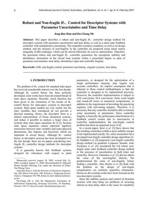 Pdf Robust And Non Fragile H∞ Control For Descriptor Systems With