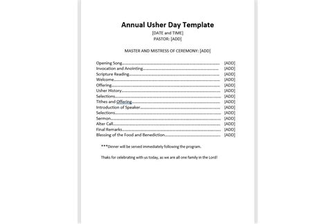 Church Annual Usher Day Program Template Annual Usher Day Program Church Annual Usher Day