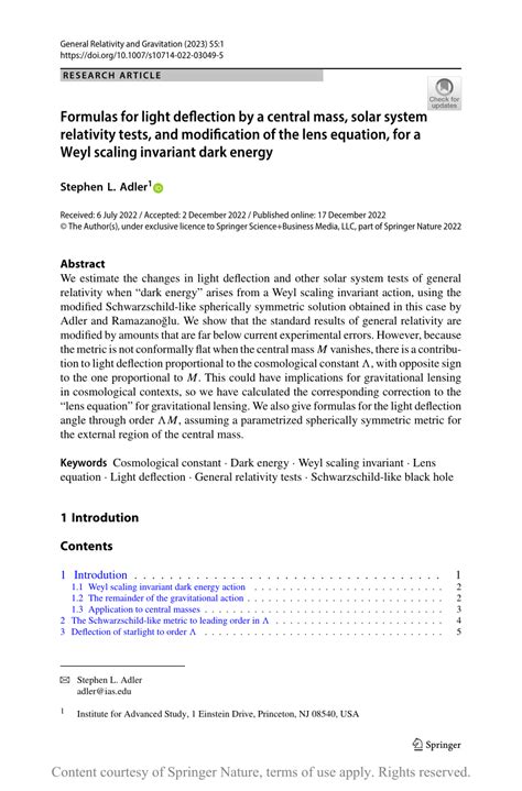 Formulas For Light Deflection By A Central Mass Solar System Relativity Tests And Modification