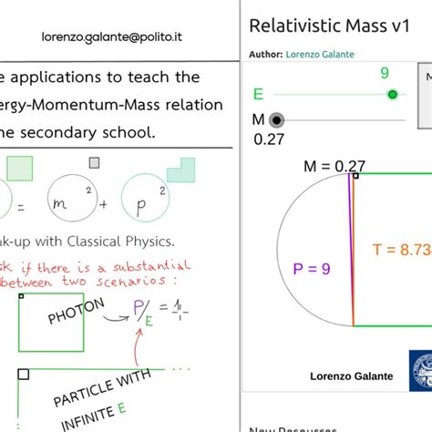 Interactive Application For The Einstein Energy Mass Relation Single