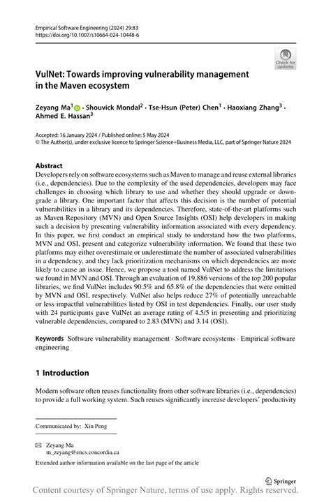 Vulnet Towards Improving Vulnerability Management In The Maven Ecosystem Request Pdf