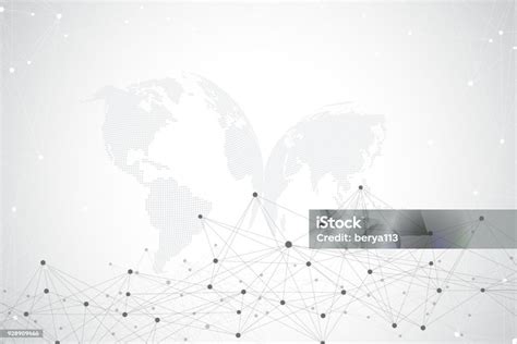 세계 세계와 큰 데이터 시각화입니다 동적 파도 함께 추상 벡터 배경입니다 글로벌 네트워크 연결입니다 기술 감각 추상 그림 세계지도에 대한 스톡 벡터 아트 및 기타 이미지