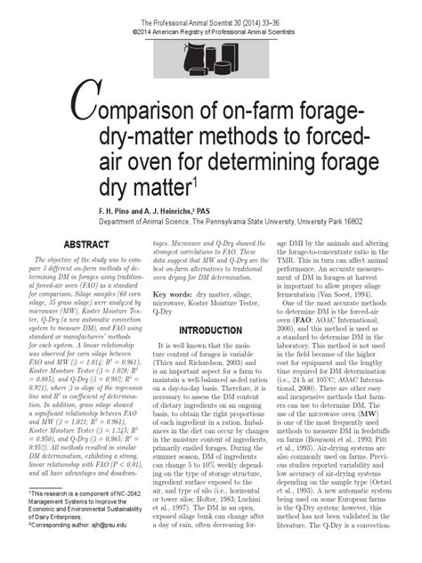 Comparison Of On Farm Forage Dry Matter Methods To Forced Air Oven For