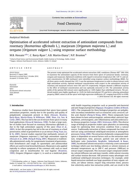 Pdf Optimisation Of Accelerated Solvent Extraction Of Antioxidant