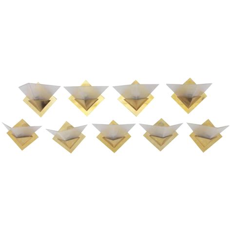 Two Mid Century Modern Italian Brass And Glass Rectangular Wall Sconces