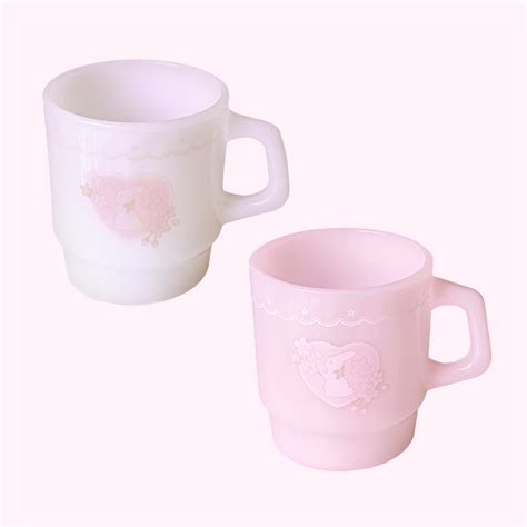 드리미라이츠 벚꽃 토끼 밀크글라스 유리 머그 컵 핑크 피치 머그잔
