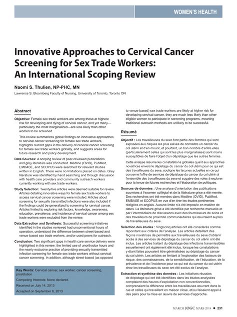 PDF Cervical Cancer Screening For Street Based Sex Trade Workers An Unconventional Approach