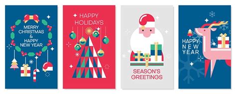 메리 크리스마스와 새해 복 많이 받으세요 인사말 카드에는 순록 크리스마스 트리 산타클로스 축제 장식이 들어 있습니다 배경 엽서 포스터 또는 패턴으로 사용하기에 적합합니다