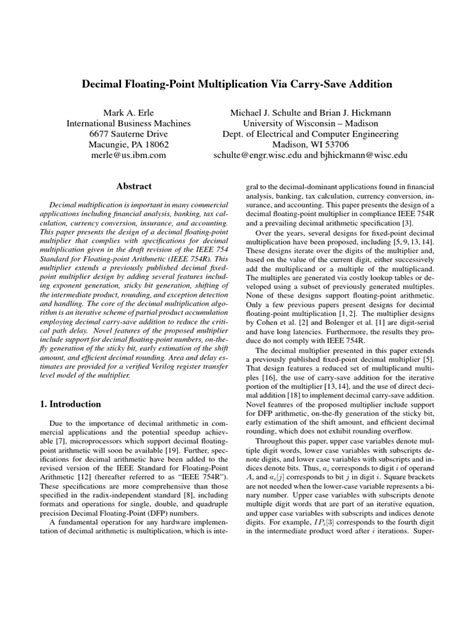decimal floating point multiplication via carry save addition pdf