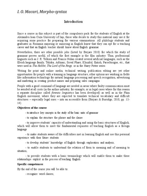 Morpho Syntax Introduction Pdf Test Assessment English Language