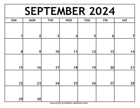 Printable September 2024 Calendar Free Printable Calendar 2025
