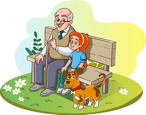 Grandfather And Granddaughter Sitting On Bench 12744338 Vector Art At