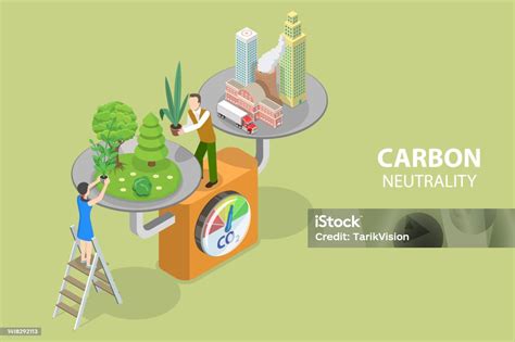 탄소 중립성의 3d 이소메트릭 플랫 벡터 개념적 일러스트레이션 탄소 중립에 대한 스톡 벡터 아트 및 기타 이미지 탄소 중립