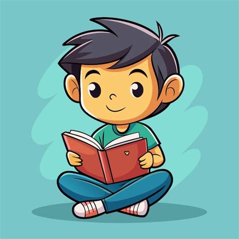 Niño disfrutando del libro Ilustración vectorial de dibujos animados Vector Premium generado